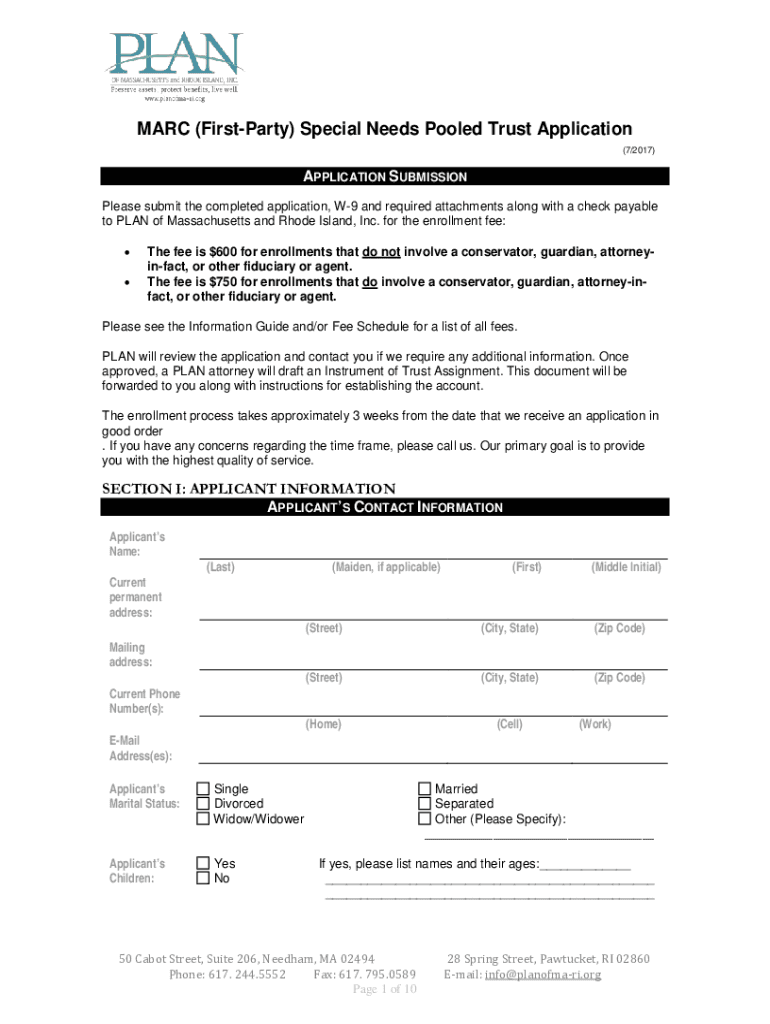 Fillable Online MARC (First-Party) Special Needs Pooled Trust Application Fax Email Print ...