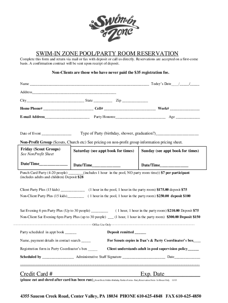 Fillable Online Swim-in Zone Swimming Academy - Swim Lessons for ...