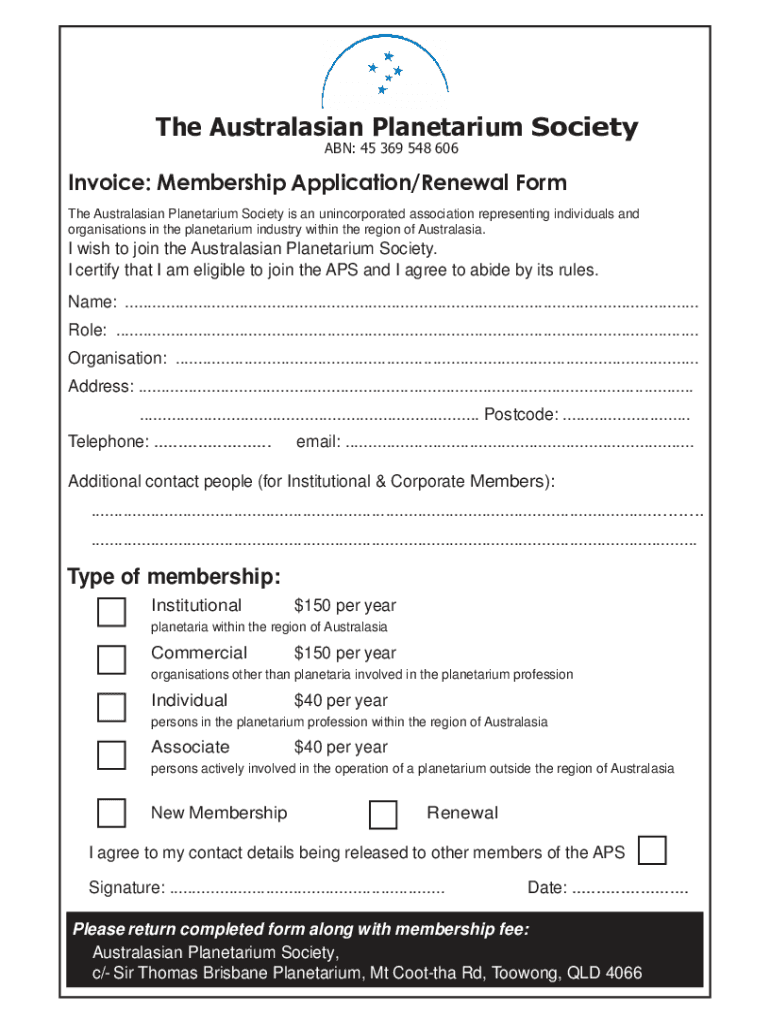 Fillable Online The Australasian Planetarium Society Fax Email Print - pdfFiller