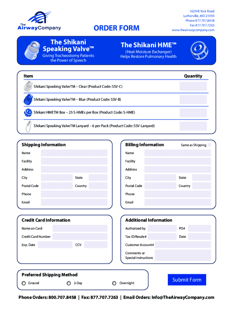 Fillable Online The Shikani The Shikani HME Speaking Valve (Heat ...