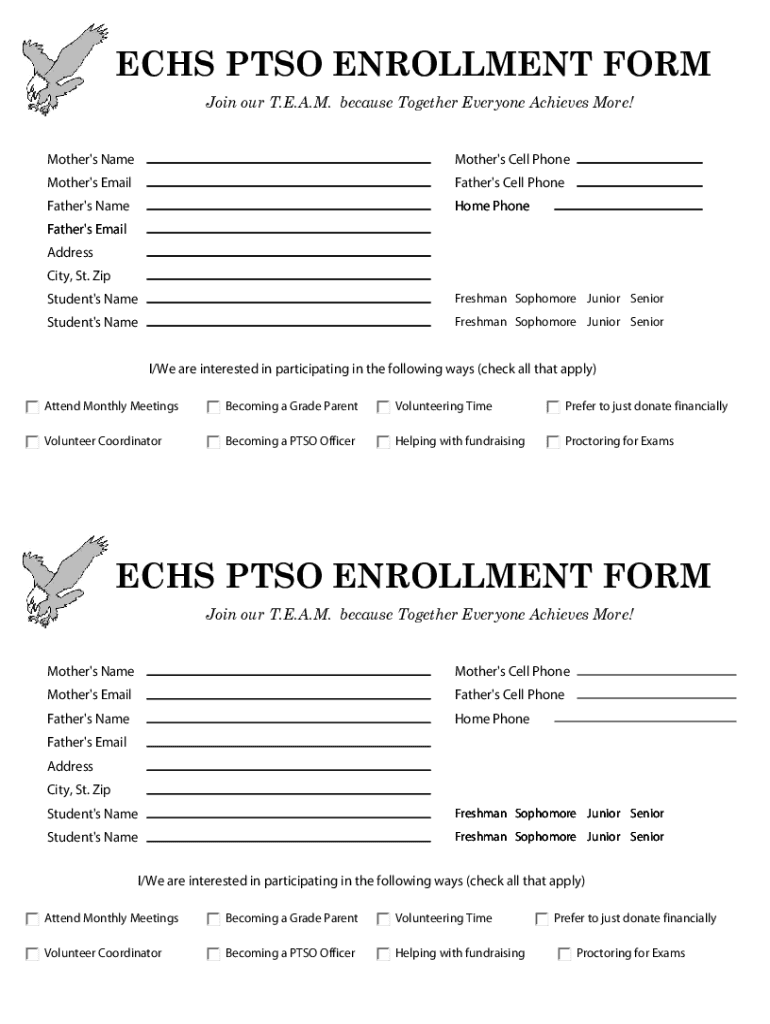 Fillable Online ECHS PTSO ENROLLMENT FORM Fax Email Print - pdfFiller
