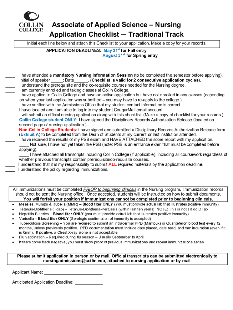 Fillable Online Application Checklist Traditional Track Fax Email Print ...