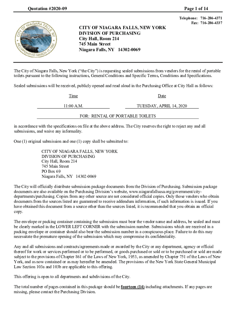 Fillable Online Rental of Portable Toilets Quotation 2020 Specs DRAFT ...