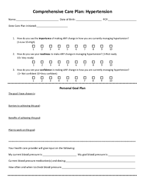 Fillable Online Comprehensive Care Plan. Patient Hypertension Worksheet ...