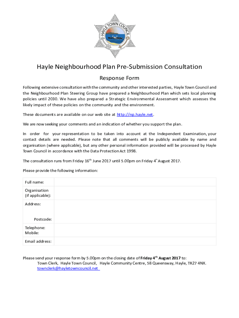 Fillable Online PDF Consultation Statement - Hayle Neighbourhood Plan ...