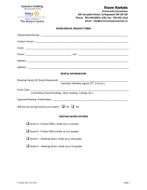 Fillable Online Meeting Room Rental Form - Saunders Building Fax Email ...