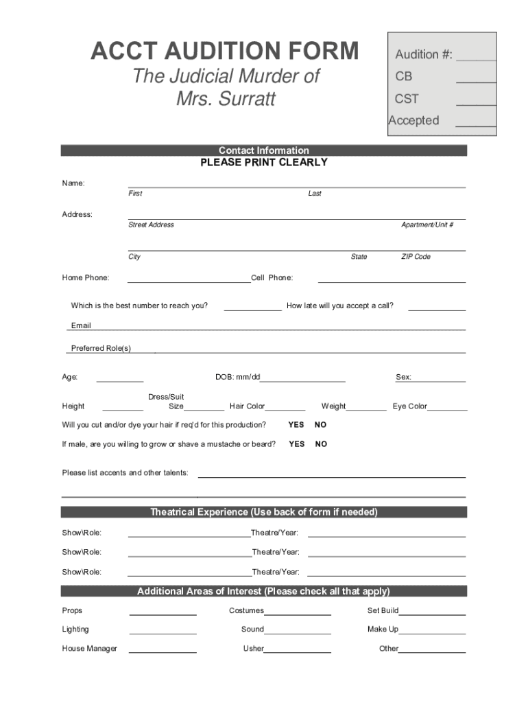 Fillable Online ACCT AUDITION FORM Fax Email Print - pdfFiller