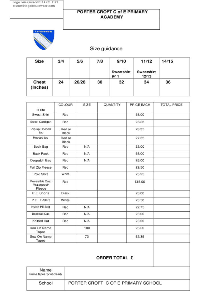 Fillable Online Porter Croft Church of Enngland Primary School New Form ...