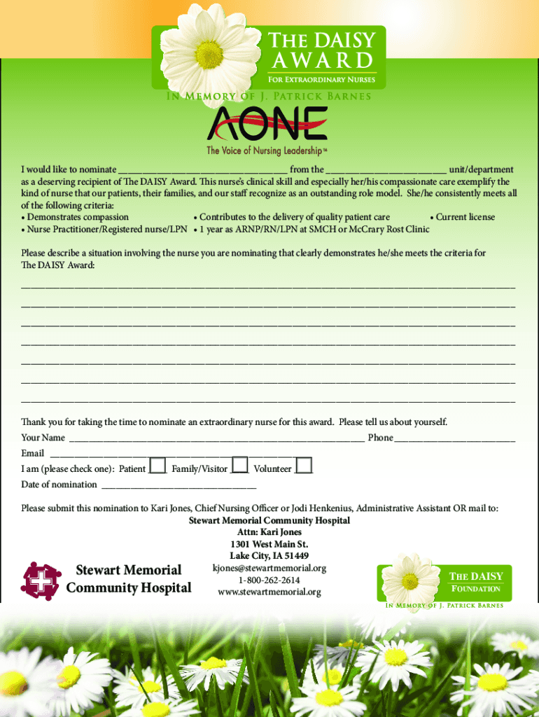Fillable Online PDF The Daisy Award for Extraordinary Nurses ...
