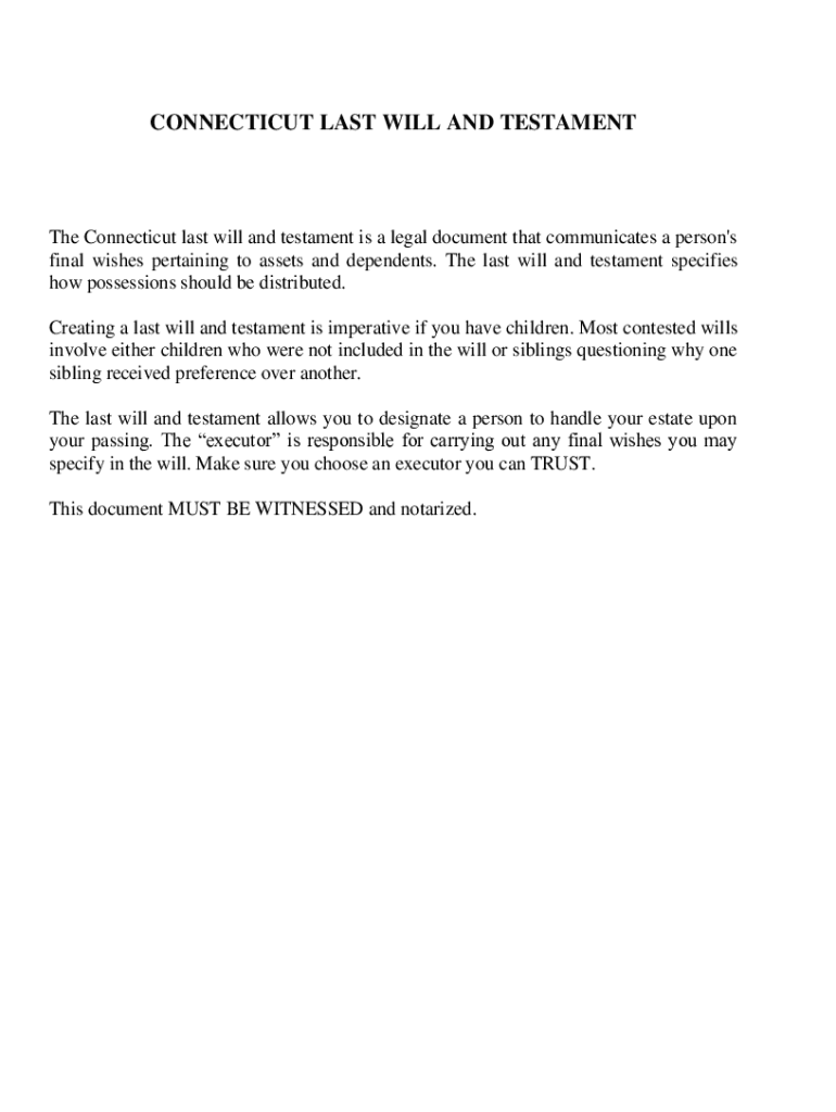 Fillable Online Free Connecticut Last Will and Testament Templates (PDF ...