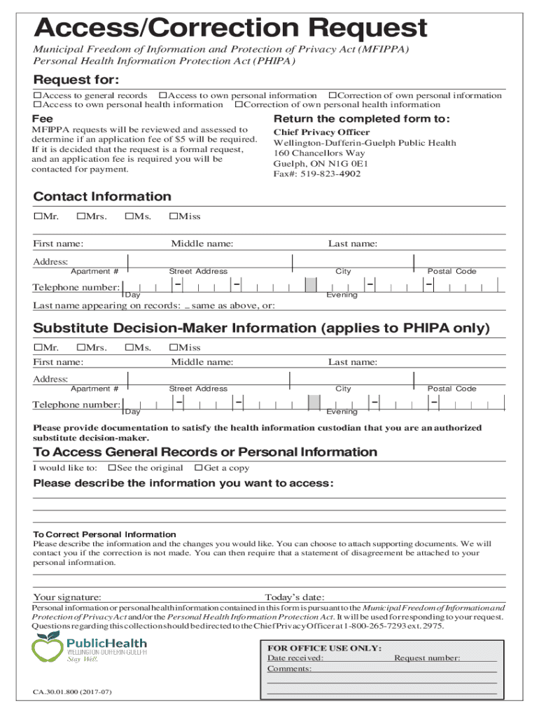 Fillable Online Access/Correction Request form - Region of Durham Fax ...