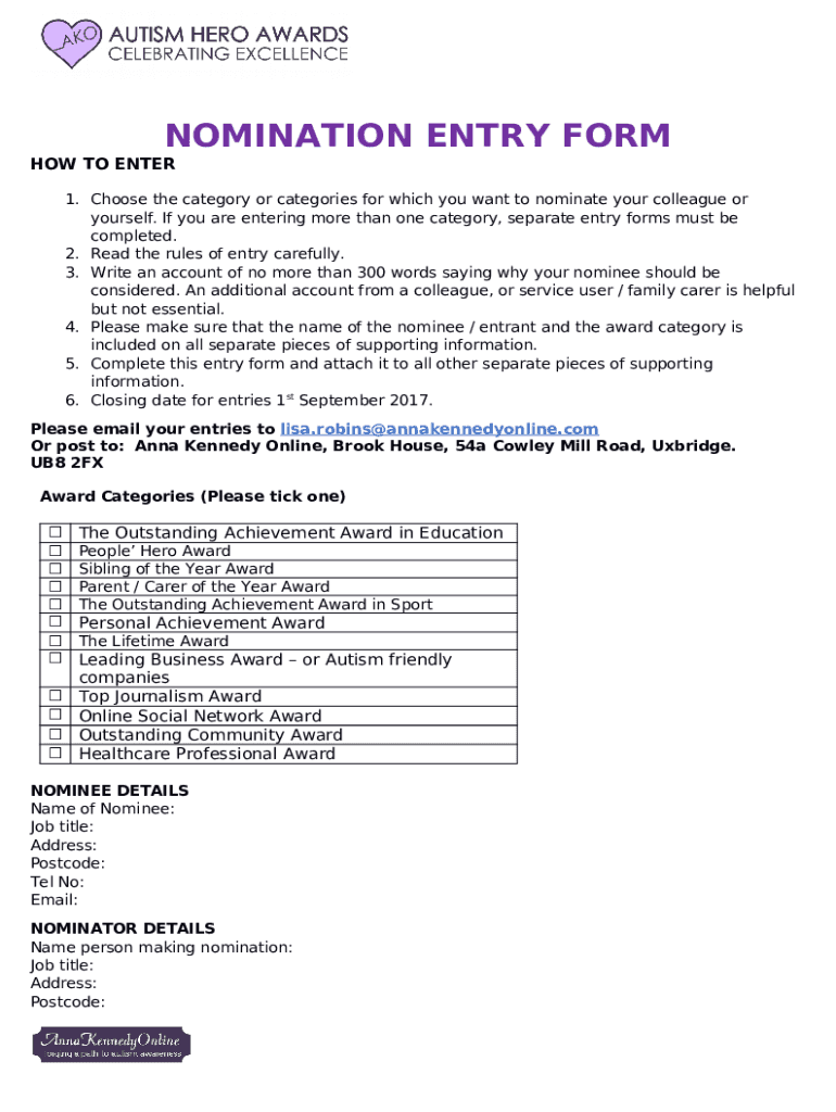 Choose the category or categories for which you want to nominate your ...