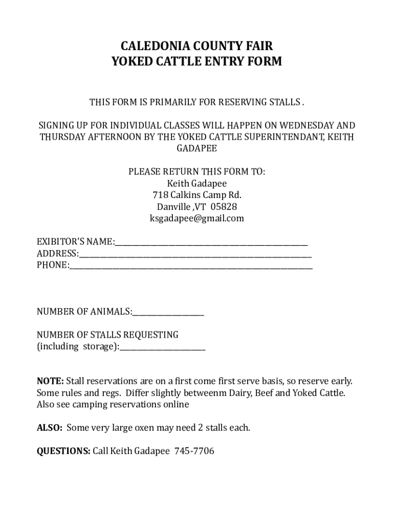 Fillable Online YOKED CATTLE ENTRY FORM Fax Email Print - pdfFiller