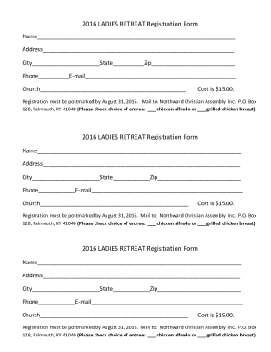 Fillable Online 2016 LADIES RETREAT Registration Form Fax Email Print ...