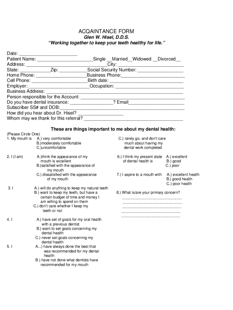 Fillable Online ACQAINTANCE FORM Fax Email Print - pdfFiller