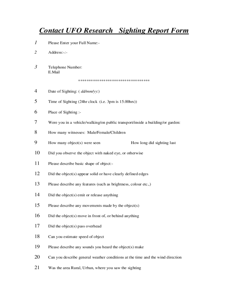 Fillable Online Sighting Report Form Fax Email Print - pdfFiller
