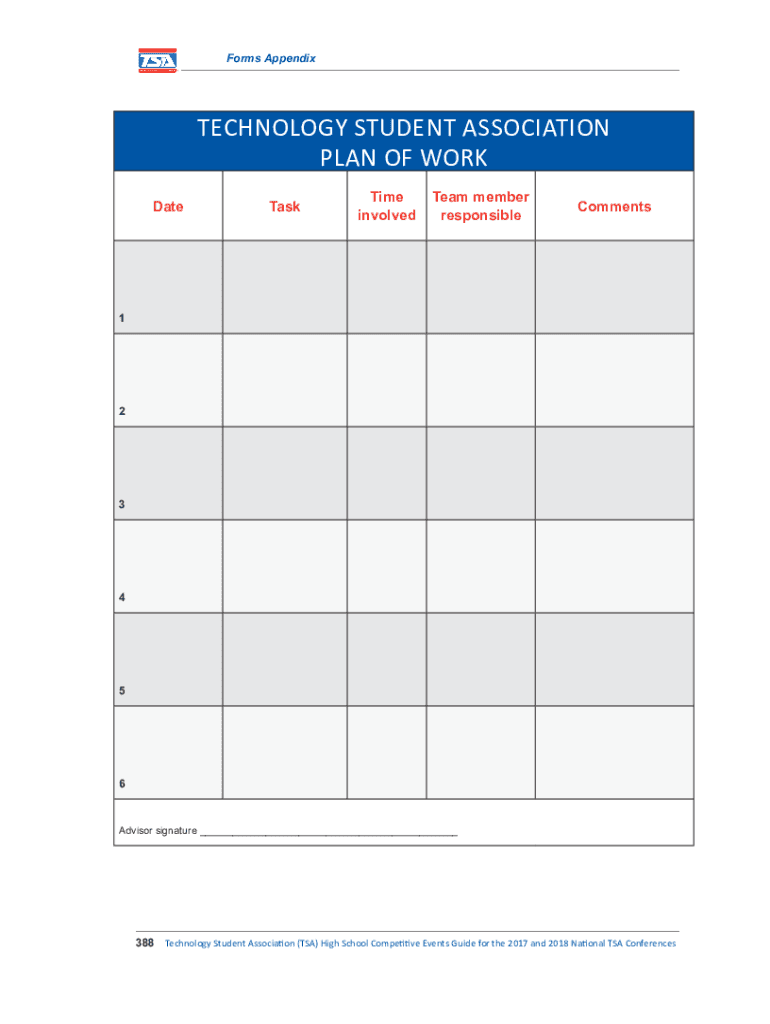 Fillable Online Plan of Work Log - Technology Student Association Fax ...