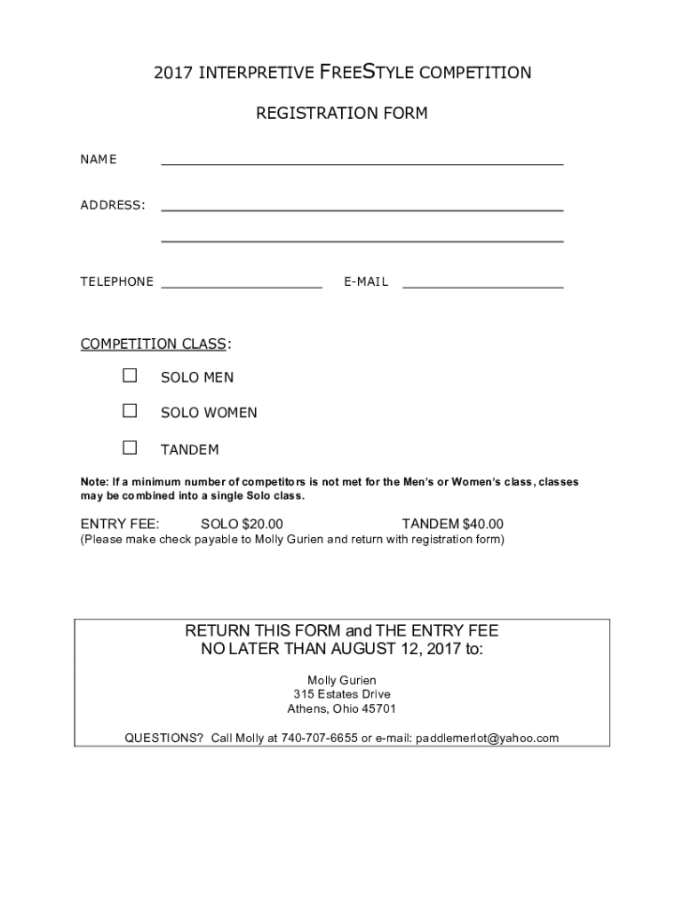 Fillable Online 2017 COMPETITION REGISTRATION FORM.doc Fax Email Print ...