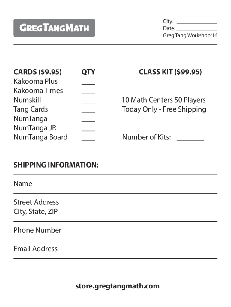 Fillable Online Greg Tang Workshop 16 Fax Email Print - pdfFiller