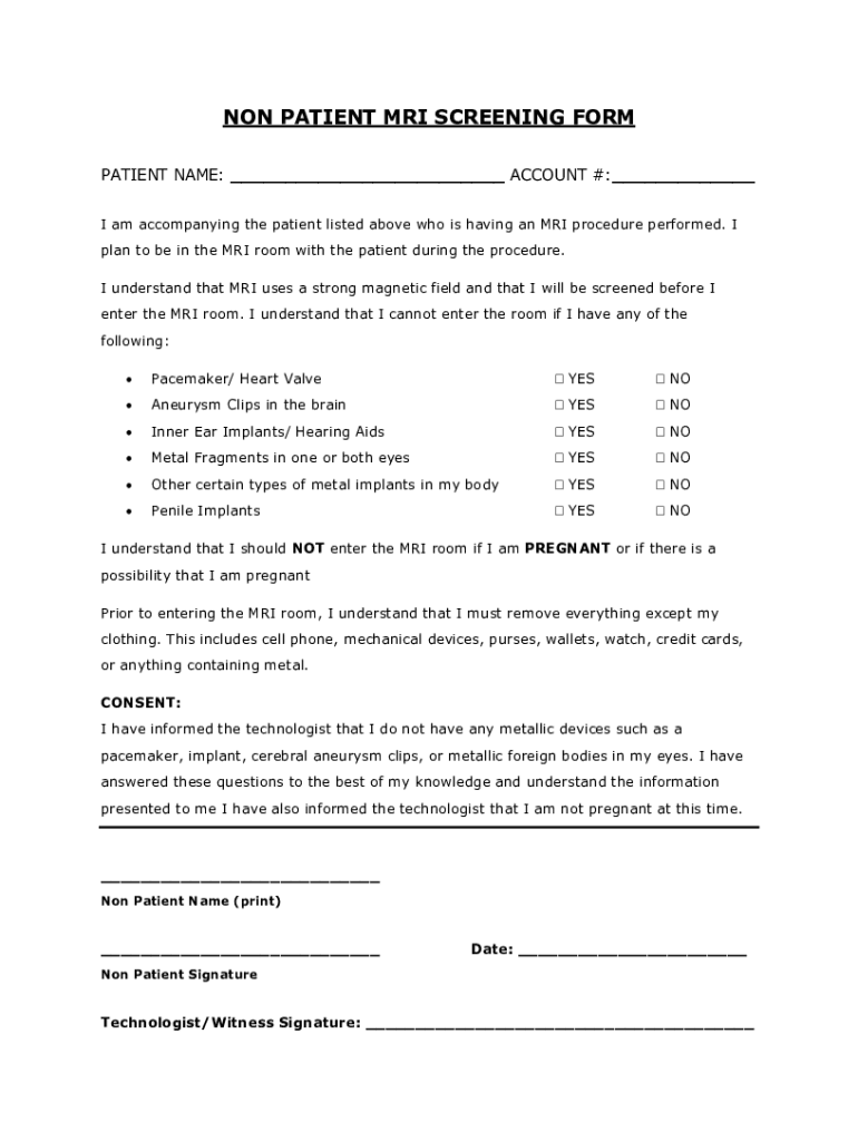 Fillable Online NON PATIENT MRI SCREENING FORM Fax Email Print - pdfFiller