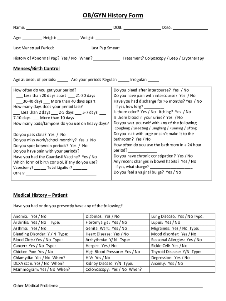 Fillable Online OB-GYN History Form.docx Fax Email Print - pdfFiller