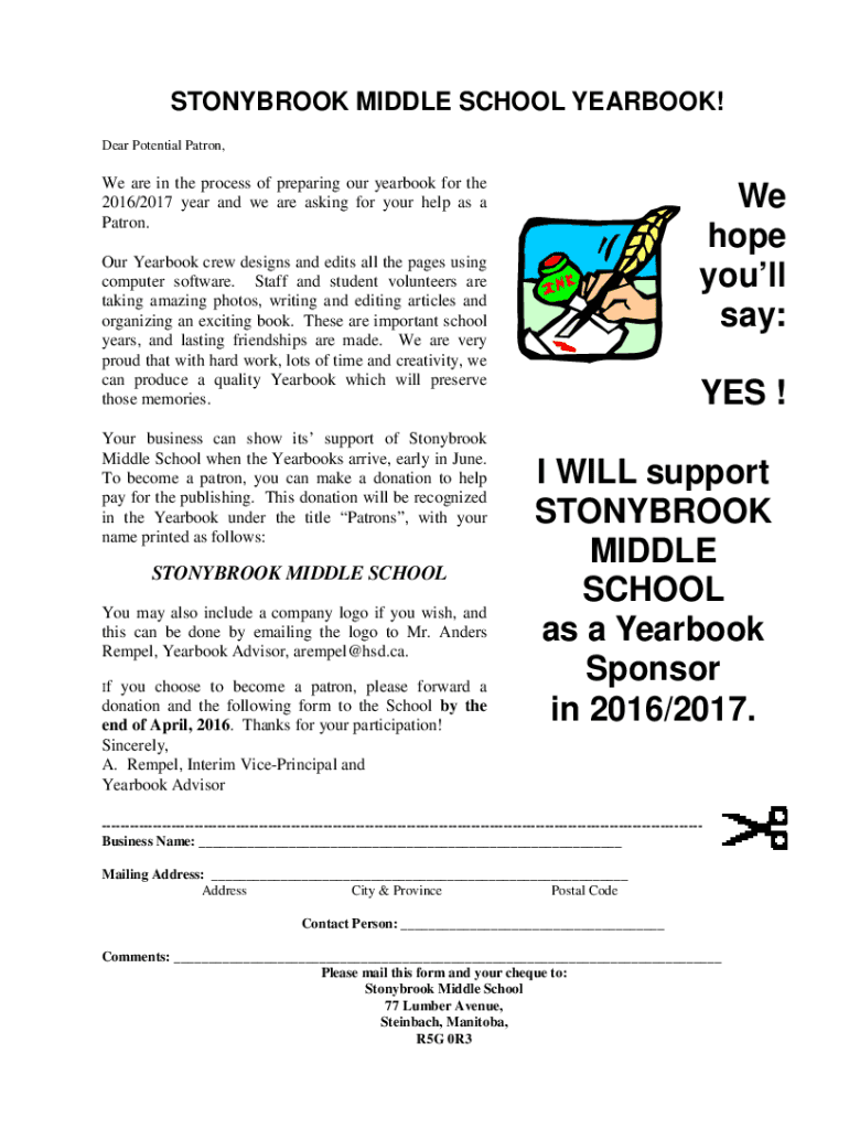 Fillable Online STONYBROOK MIDDLE SCHOOL YEARBOOK Fax Email Print ...