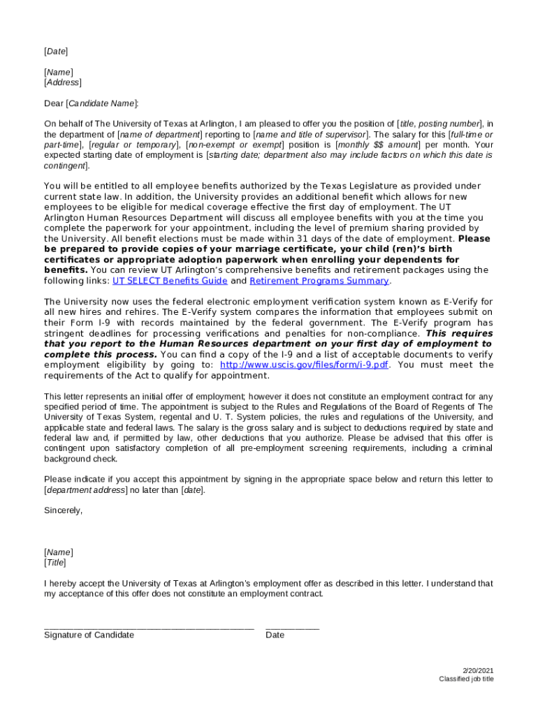 EMPLOYMENT OFFER LETTER (SPECIFIED TERM OF EMPLOYMENT) Doc Template ...