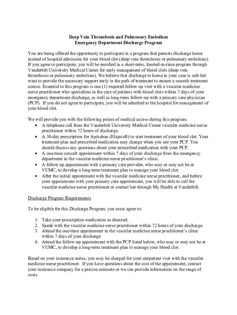 Fillable Online Deep Vein Thrombosis and Pulmonary Embolism Fax Email Print - pdfFiller