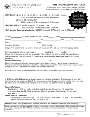 Fillable Online 2018 CAMP RESERVATION FORM Fax Email Print - pdfFiller
