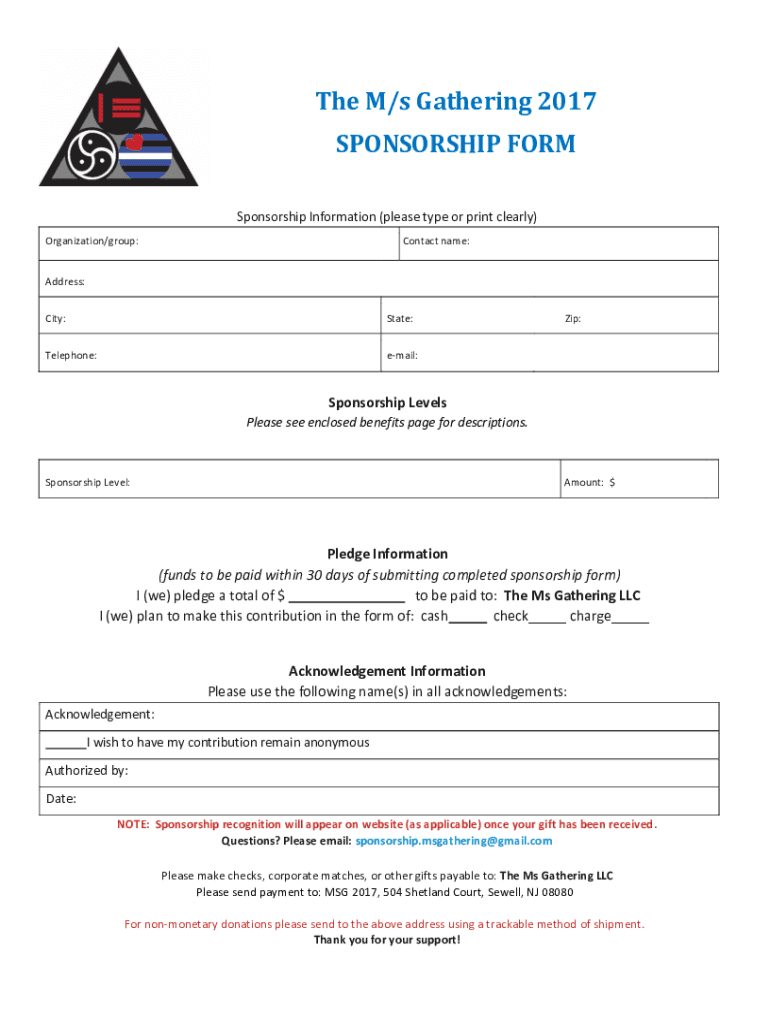 Fillable Online Sponsorship Information (please type or print clearly) Fax Email Print - pdfFiller