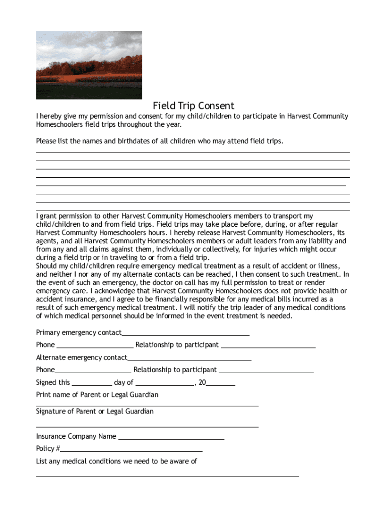 Fillable Online I hereby give my permission and consent for my child ...