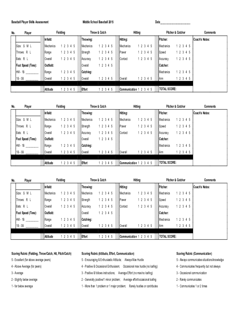 Fillable Online Baseball Player Skills Assessment Fax Email Print ...