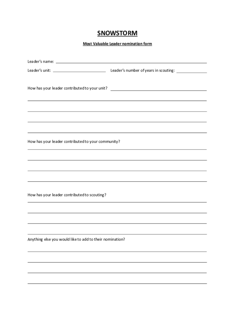 Fillable Online SNOWSTORM MVL nomination form Fax Email Print - pdfFiller