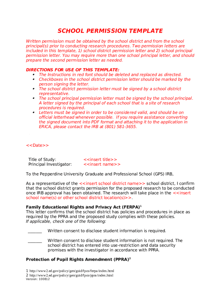 Two permission letters are included in this template, 1) school ...
