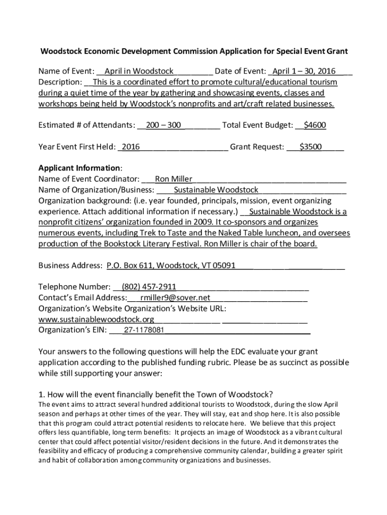 Fillable Online Woodstock Economic Development Commission Application ...