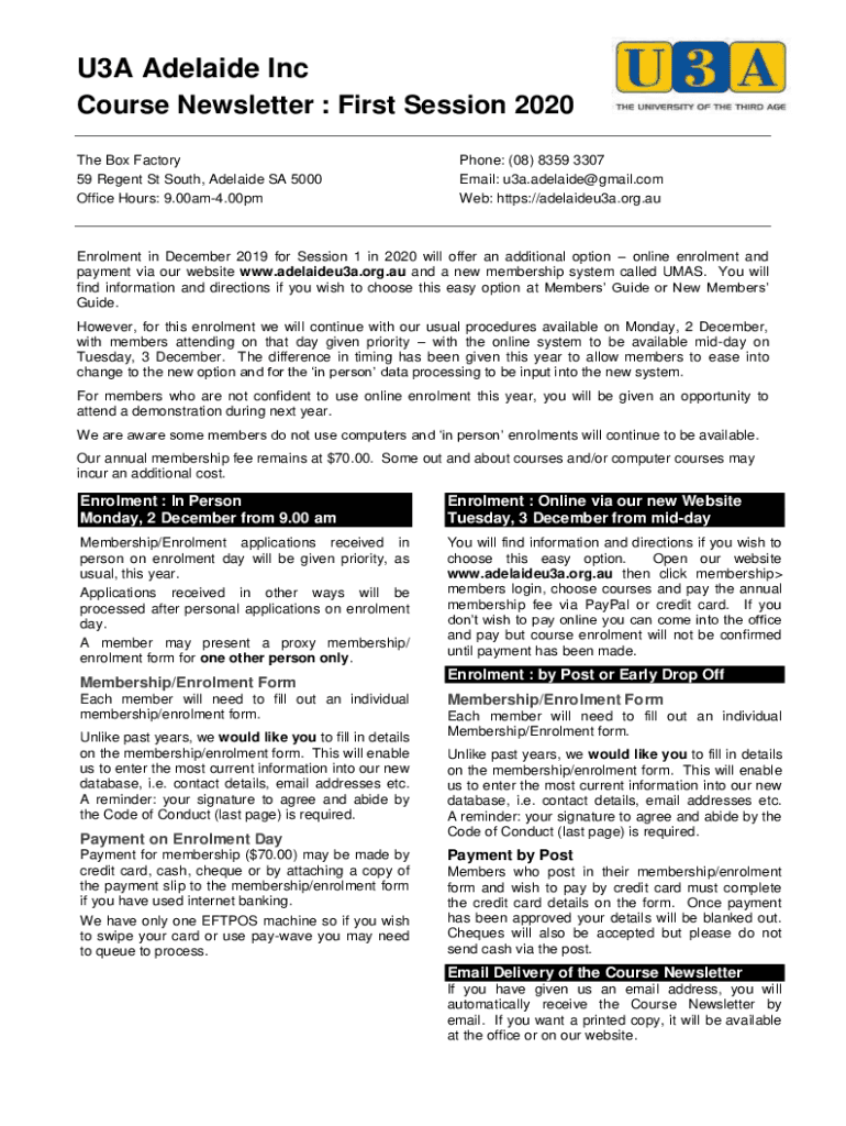 Fillable Online University of the Third Age Adelaide - SA Community Fax ...