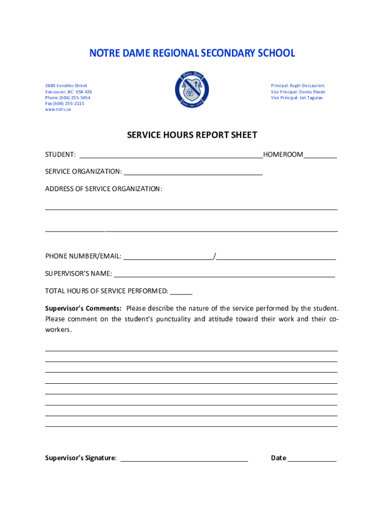 Fillable Online Service Hours Report Sheet.docx Fax Email Print - pdfFiller