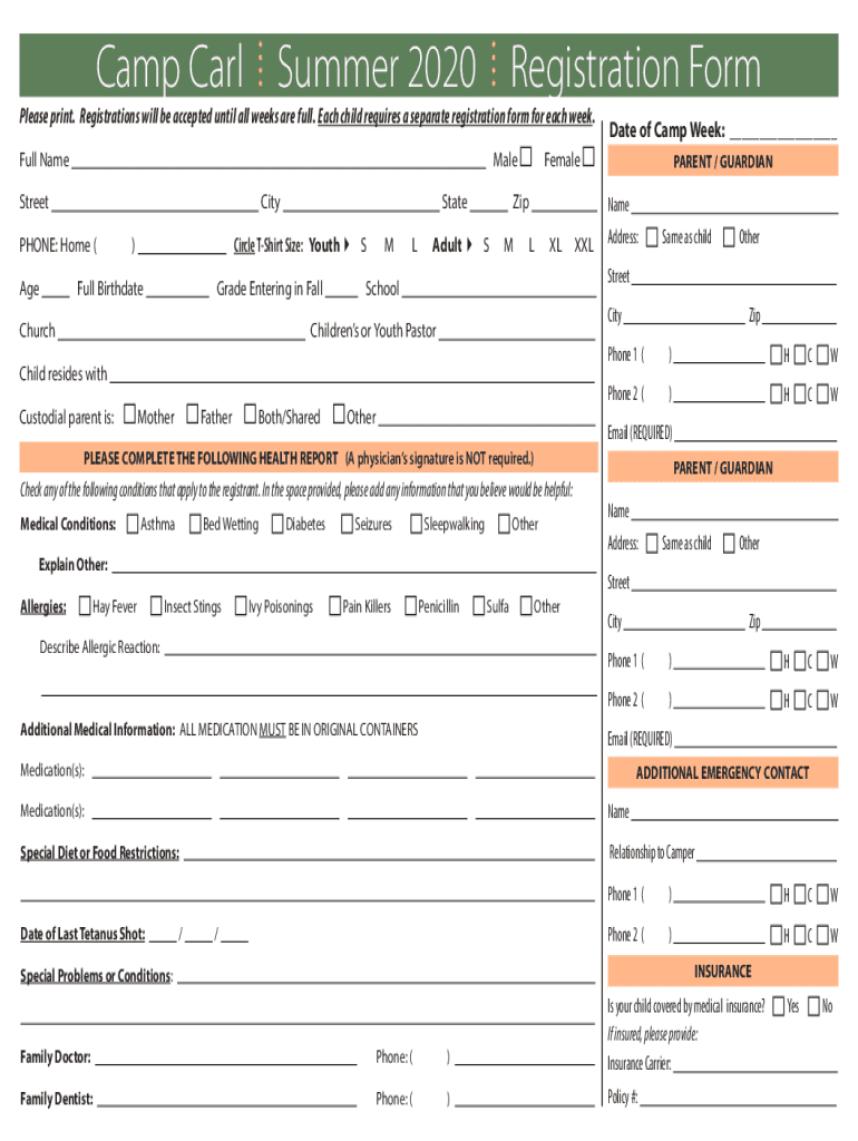 Fillable Online FormsCamp Carl Fax Email Print - pdfFiller