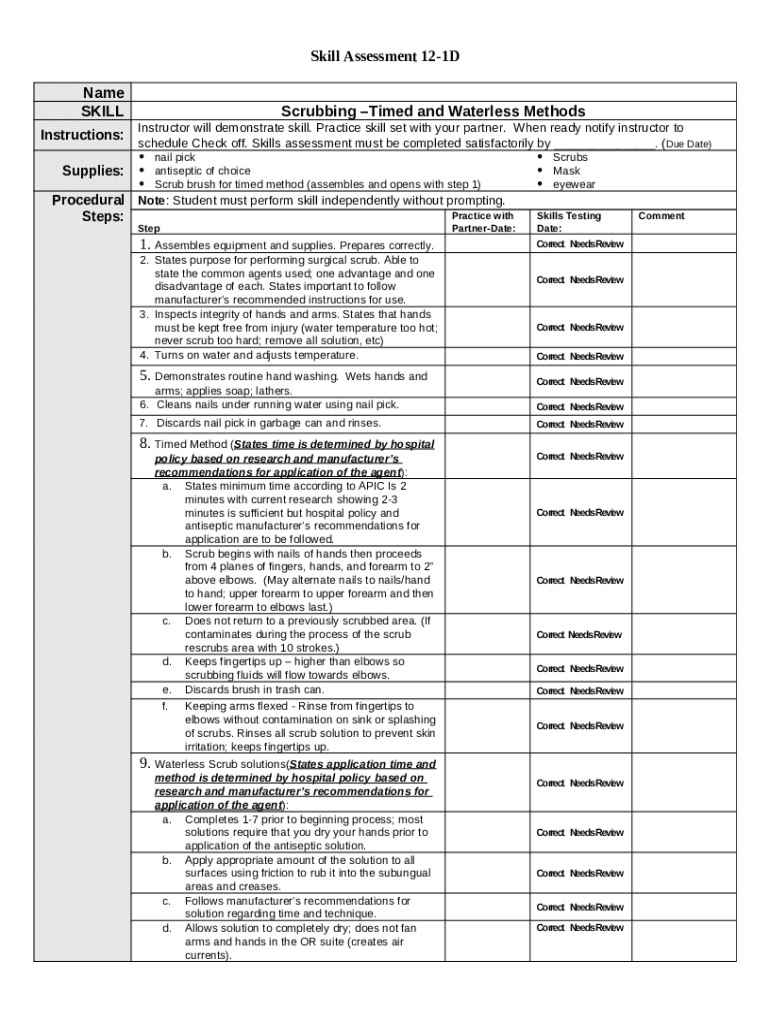 Scrubbing -Timed and Waterless Methods Doc Template | pdfFiller