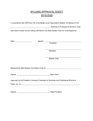 Fillable Online BYLAWS APPROVAL SHEET Fax Email Print - pdfFiller