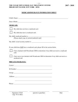 Fillable Online MEDICAID/INSURANCE INFORMATION SHEET Fax Email Print ...