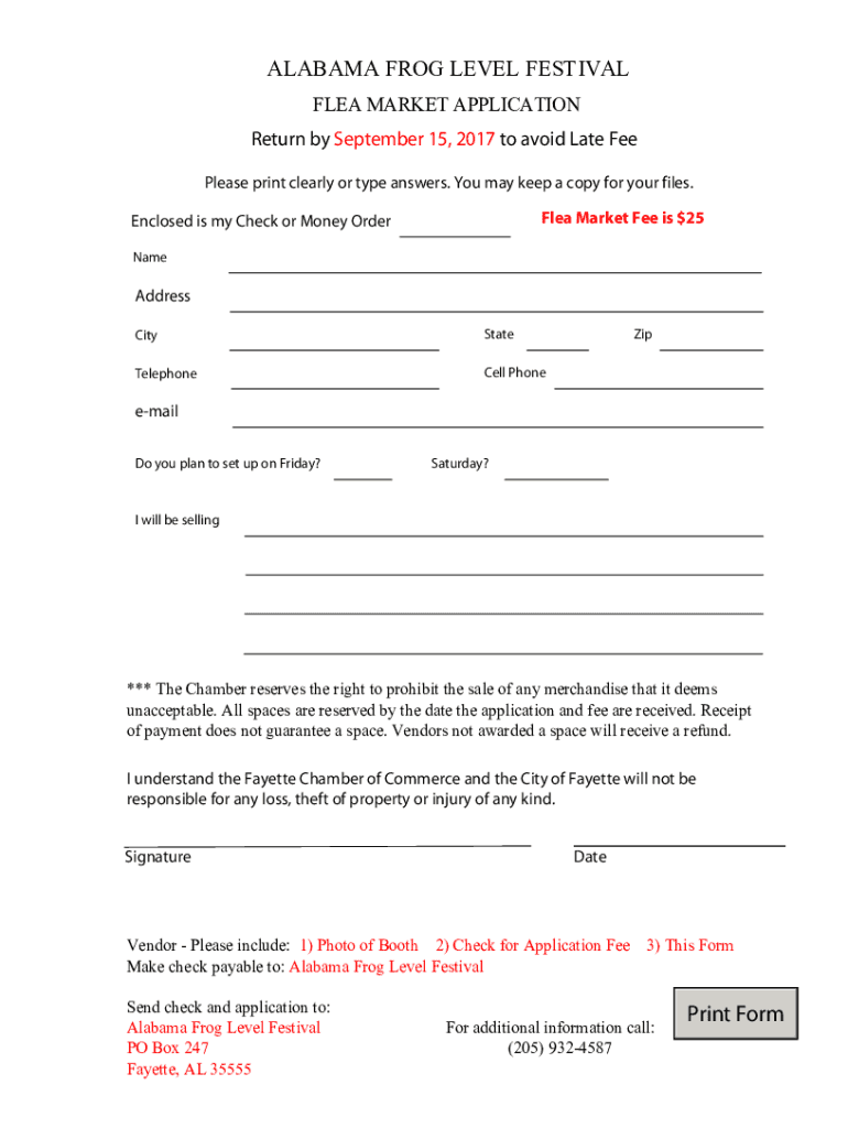 Fillable Online ALABAMA FROG LEVEL FESTIVAL - Fayette Area Chamber Fax ...