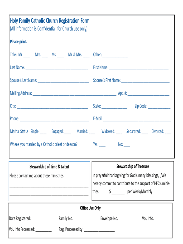 Fillable Online Holy Family Catholic Church Registration Form Fax Email ...