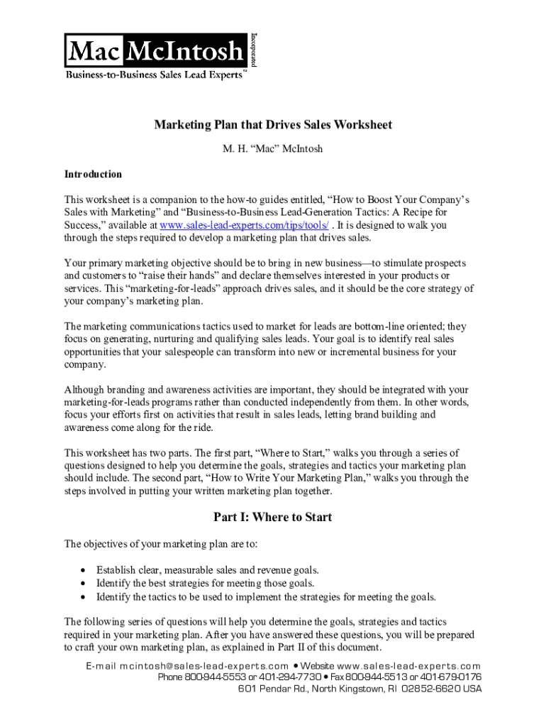 Fillable Online Boost Sales With Marketing Worksheet. Business-to ...