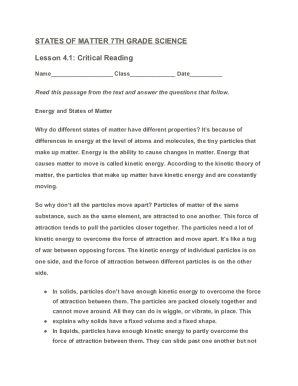 Fillable Online STATES OF MATTER 7TH GRADE SCIENCE Fax Email Print ...