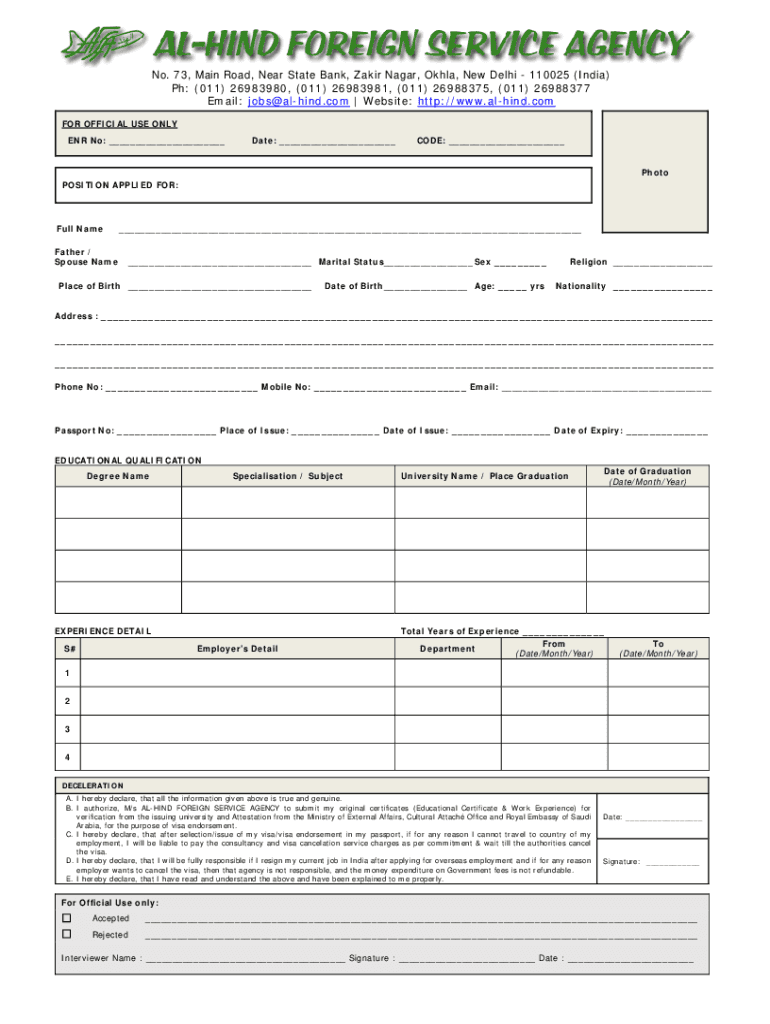 Fillable Online AL-HIND FORM Fax Email Print - pdfFiller