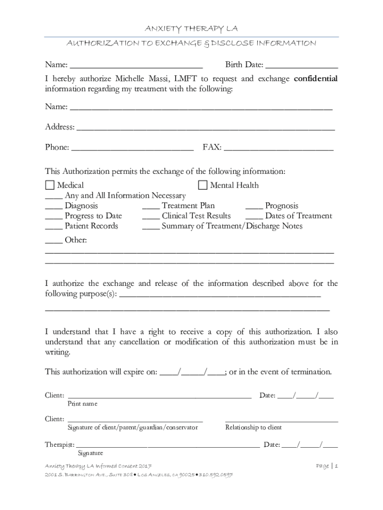 Fillable Online AUTHORIZATION TO EXCHANGE & DISCLOSE INFORMATION Fax Email Print - pdfFiller