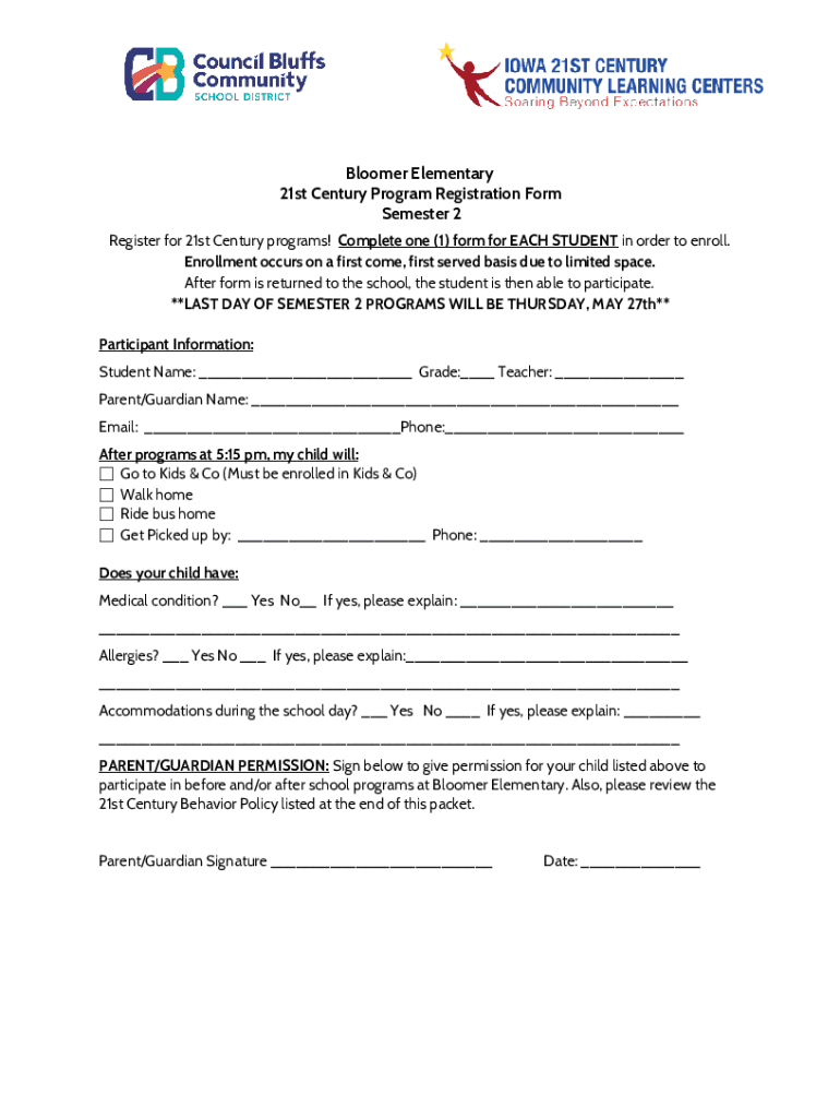 Fillable Online 21st Century Program Registration Form Fax Email Print ...
