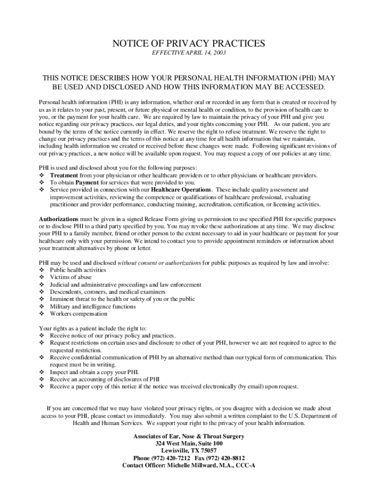 Fillable Online THIS NOTICE DESCRIBES HOW YOUR PERSONAL HEALTH ...