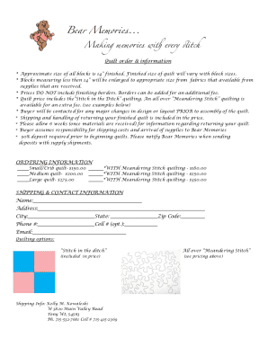 Fillable Online Quilt order form Fax Email Print - pdfFiller